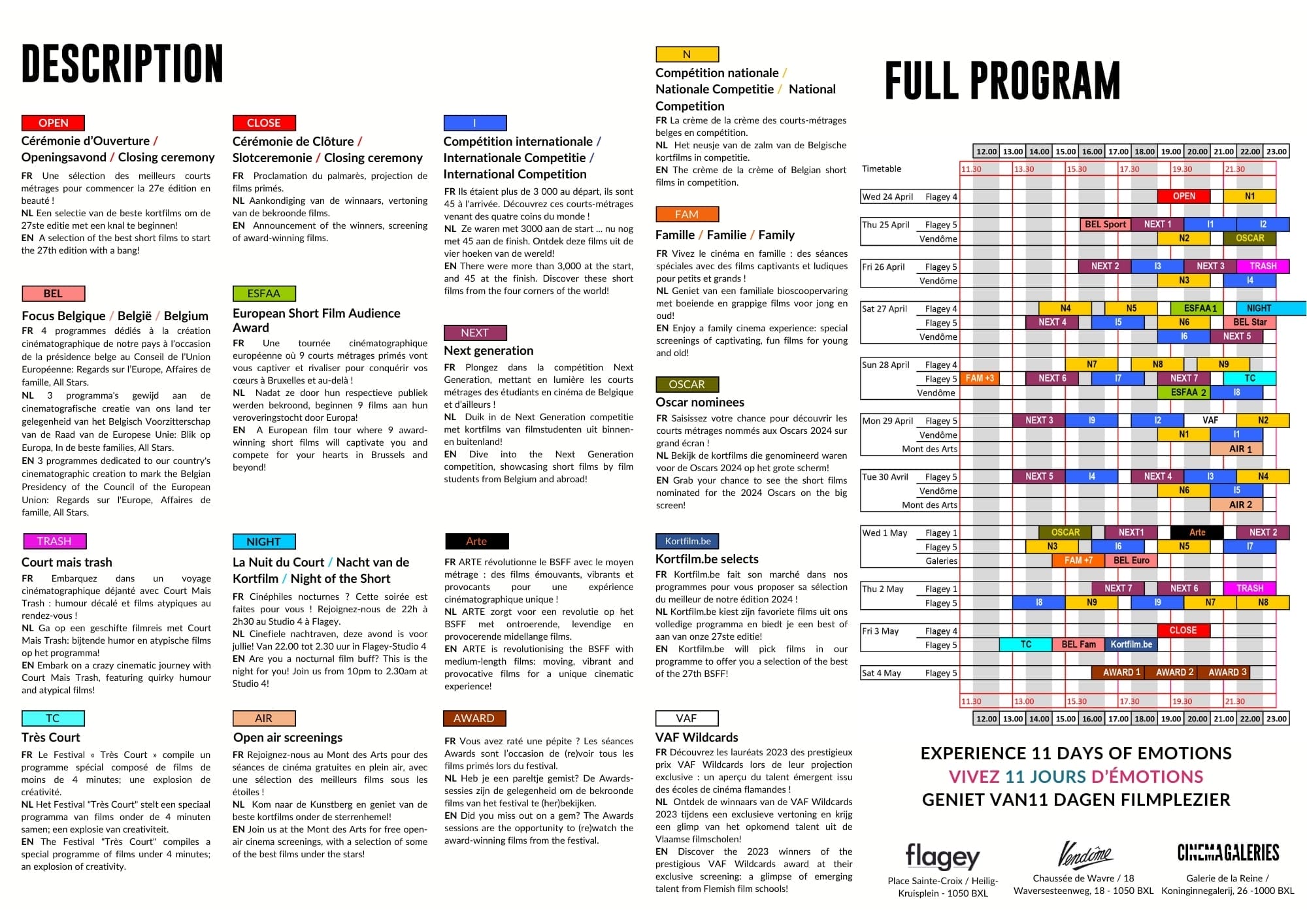 Timetable 2024 - Brussels Short Film Festival